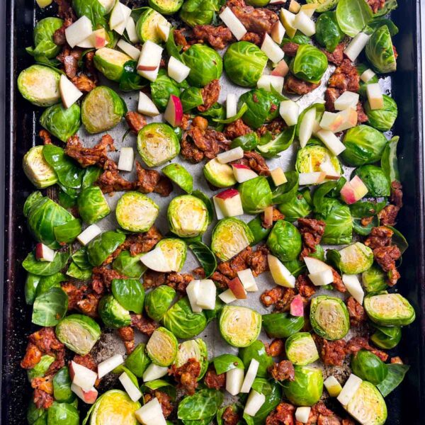 Easy Sheet Pan Brussels Sprouts with Sausage and Honey - The Virtual Caterer