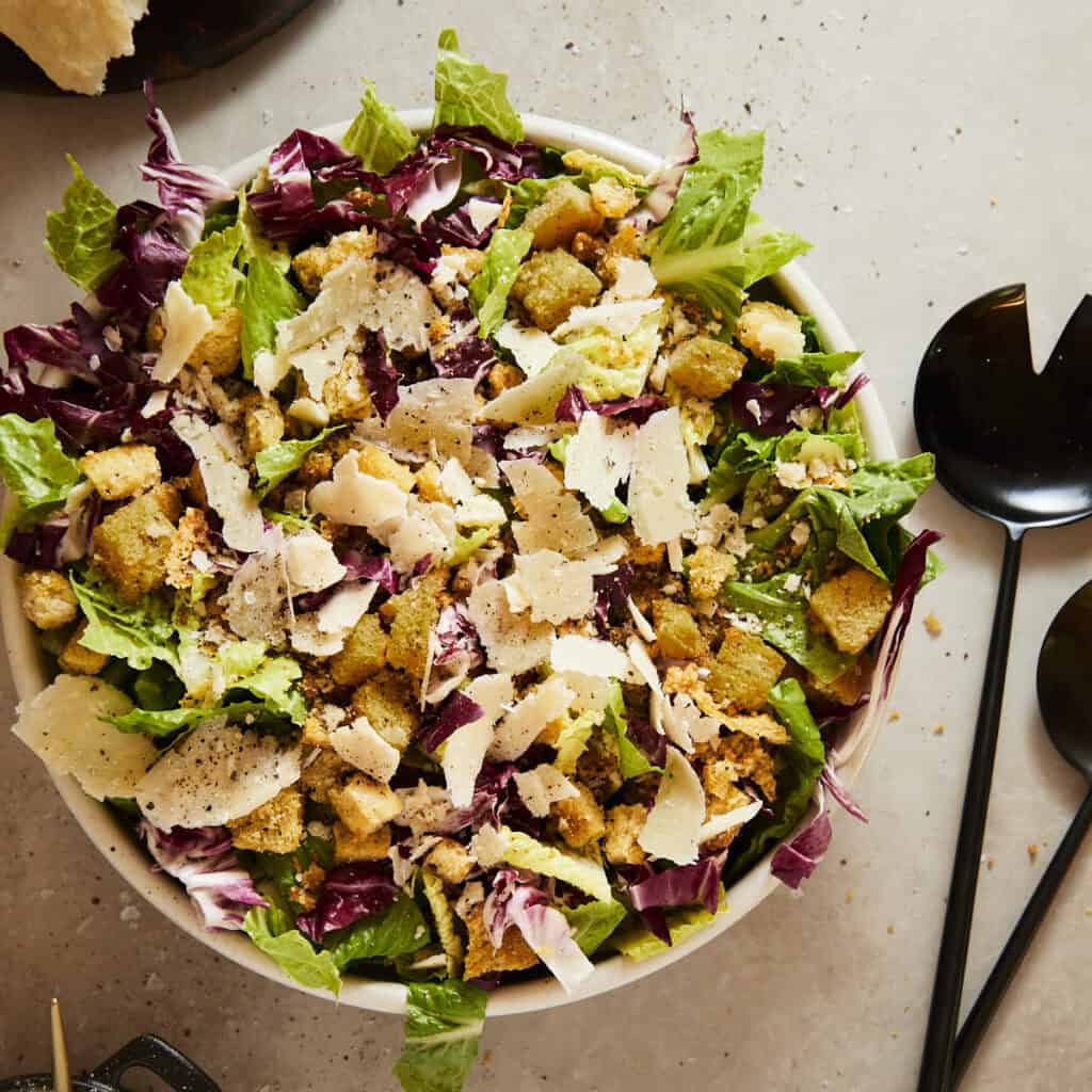 Crunchy Caesar Salad with Smashed Croutons - The Virtual Caterer