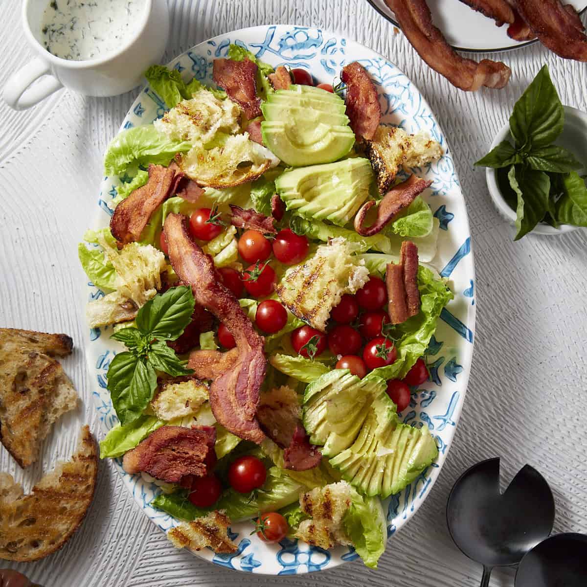 BLT Salad with Pesto Ranch and Garlic Toast Croutons - The Virtual Caterer
