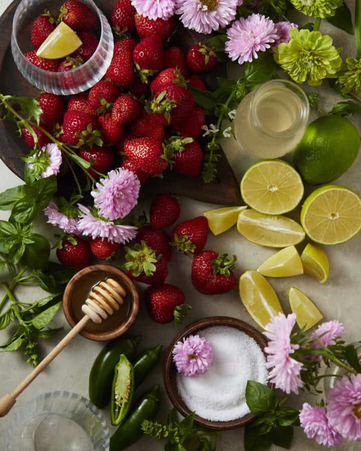 Skinny Honey Strawberry Basil Mocktail - The Virtual Caterer