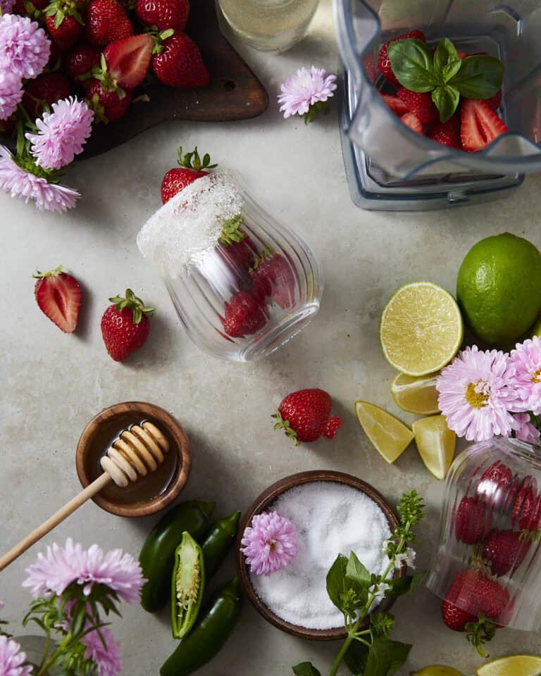 Skinny Honey Strawberry Basil Mocktail - The Virtual Caterer