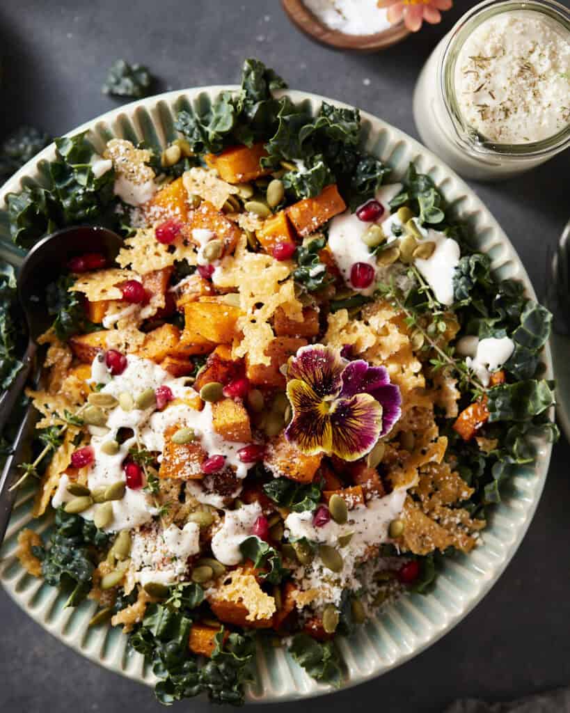 Fall Kale Caesar with Butternut + Crispy Parmesan - The Virtual Caterer